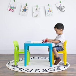 Humble Crew, Aqua Table & Green/Yellow Kids Lightweight Plastic Table and 2 Chairs Set, Square, Toddler