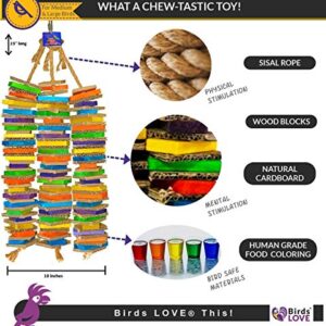 Birds LOVE Chew-Tastic Triple Tower of Shredded Fun Colorful Safe Lots of Wood to Chew Large Bird Cage Toy for African Greys, Amazons, Eclectus, Cockatoos, Macaws and Similar Sized Birds