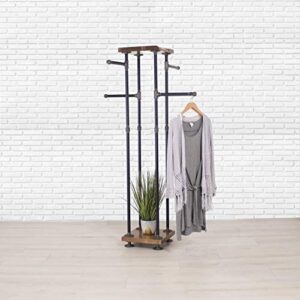 industrial pipe and wood clothes rack 4-way, garment rack, clothing rack, closet organizer, clothing storage and display