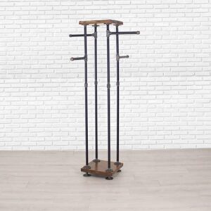 Industrial Pipe and Wood Clothes Rack 4-Way, Garment Rack, Clothing Rack, Closet Organizer, Clothing Storage and Display