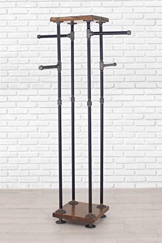 Industrial Pipe and Wood Clothes Rack 4-Way, Garment Rack, Clothing Rack, Closet Organizer, Clothing Storage and Display