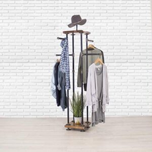 Industrial Pipe and Wood Clothes Rack 4-Way, Garment Rack, Clothing Rack, Closet Organizer, Clothing Storage and Display