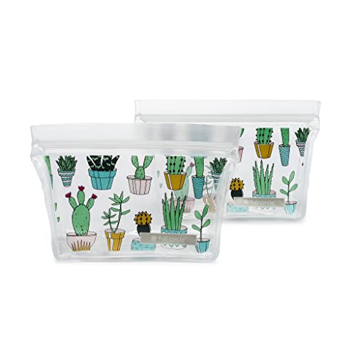 Full Circle Ziptuck Reusable Snack Bags – Multi-Use Leak-Free Food-Safe Storage Bags – BPA-Free – Set of 2, Cactus Party