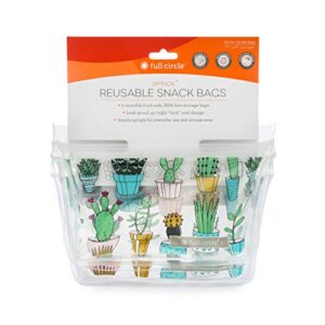 Full Circle Ziptuck Reusable Snack Bags – Multi-Use Leak-Free Food-Safe Storage Bags – BPA-Free – Set of 2, Cactus Party