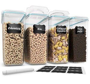 cereal container storage set - 100% airtight food storage containers, 18 labels and pen, great for flour - bpa free dispenser keepers (135.2oz) 4pc - shazo