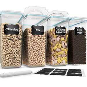 Cereal Container Storage Set - 100% Airtight Food Storage Containers, 18 Labels and Pen, Great for Flour - BPA Free Dispenser Keepers (135.2oz) 4PC - Shazo