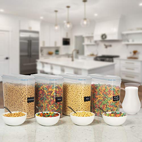 Cereal Container Storage Set - 100% Airtight Food Storage Containers, 18 Labels and Pen, Great for Flour - BPA Free Dispenser Keepers (135.2oz) 4PC - Shazo