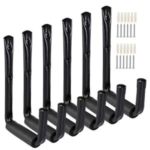 ihomepark heavy duty garage storage utility hooks with jumbo arm, wall mount garage brackets hanger & organizer for ladder tool chair hose(6 pack - black)