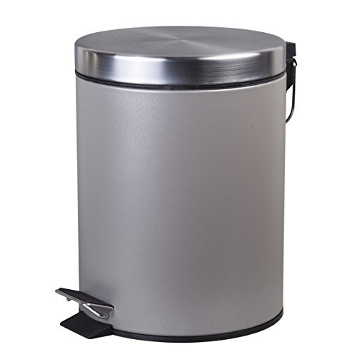 Creative Home 5 Liter/ 1.3 Gallon Round Step Trash Can Wastebasket Garbage Container Bin, Silver