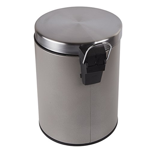 Creative Home 5 Liter/ 1.3 Gallon Round Step Trash Can Wastebasket Garbage Container Bin, Silver