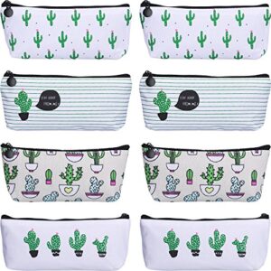 tecunite 8 pieces pen case pencil bag canvas pencil pen case pen holder cosmetic makeup bag set (cactus style)