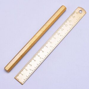 EKLOEN Six-Edge Solid Brass Pen with Centimetre Ruler, EDC Pocket Pen Signature Pen Ballpoint Pen