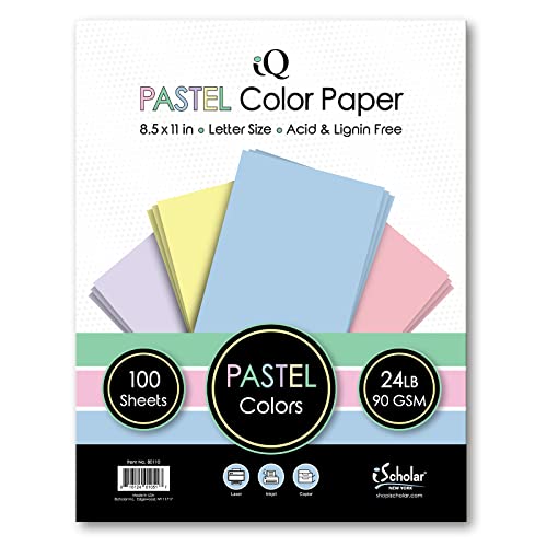 iQ Multipurpose Pastel Colored Copy Paper, Laser and Inkjet Compatible, 8.5 x 11 Inches, 24 Lb., 90 GSM, 100 Sheets (80110)