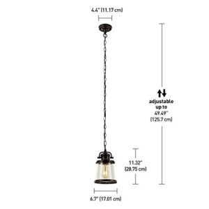 Globe Electric 44231 1-Light Outdoor Pendant, Bronze, Oil Rubbed Finish, Clear Seeded Glass Shade, Vintage Edison LED Bulb Included, E26 Base Socket, Porch Light, Ceiling Hanging Light Fixture