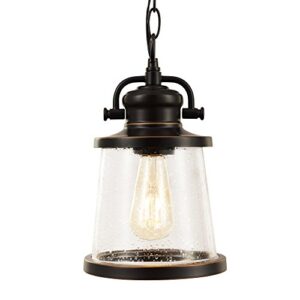 Globe Electric 44231 1-Light Outdoor Pendant, Bronze, Oil Rubbed Finish, Clear Seeded Glass Shade, Vintage Edison LED Bulb Included, E26 Base Socket, Porch Light, Ceiling Hanging Light Fixture