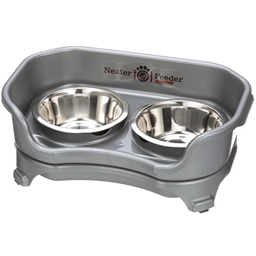 Neater Feeder Express for Small Dogs - Mess Proof Pet Feeder with Stainless Steel Food & Water Bowls - Drip Proof, Non-Tip, and Non-Slip - Gunmetal Grey