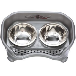 Neater Feeder Express for Small Dogs - Mess Proof Pet Feeder with Stainless Steel Food & Water Bowls - Drip Proof, Non-Tip, and Non-Slip - Gunmetal Grey