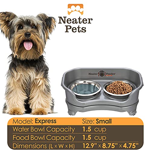 Neater Feeder Express for Small Dogs - Mess Proof Pet Feeder with Stainless Steel Food & Water Bowls - Drip Proof, Non-Tip, and Non-Slip - Gunmetal Grey