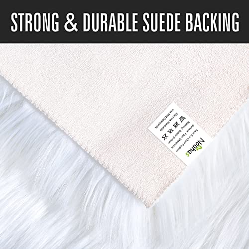 Noahas Faux Fur Sheepskin Silky Seat Cushion Home Decor Long Wool Area Rugs Carpet Soft Fluffy Plush Chair Seat Pads Universal Fit for Home Office Restaurant Chair, 1.6ft x 1.6ft, White, 1 Pack