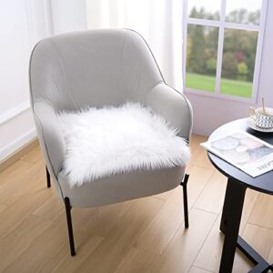 Noahas Faux Fur Sheepskin Silky Seat Cushion Home Decor Long Wool Area Rugs Carpet Soft Fluffy Plush Chair Seat Pads Universal Fit for Home Office Restaurant Chair, 1.6ft x 1.6ft, White, 1 Pack