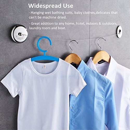 Little World Retractable Clothesline 304 Stainless Steel Durable with Heavy Duty Adjustable Rope Shower Clothes Line for Indoor and Outdoor (9.2FT Steel String)