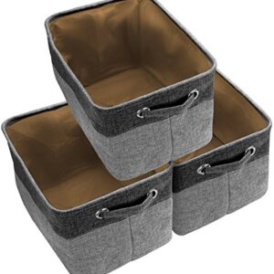 Sorbus Fabric Storage Cubes 15 Inch- Big Sturdy Collapsible Canvas Storage Bins with Dual Handles- Foldable Closet Cubes- Decorative Storage Baskets for Shelves | Home & Office Use- 3 Pack| Grey/Tan