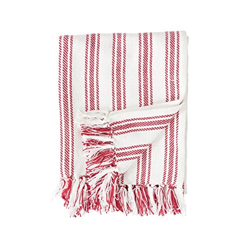 C&F Home Red and White Ticking Stripe Cotton Woven 50x60 Throw Blanket, Farmhouse Christmas 4th of July Independence Day Memorial Day Patriotic American Americana USA 50x60 inches Crimson