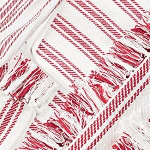 C&F Home Red and White Ticking Stripe Cotton Woven 50x60 Throw Blanket, Farmhouse Christmas 4th of July Independence Day Memorial Day Patriotic American Americana USA 50x60 inches Crimson