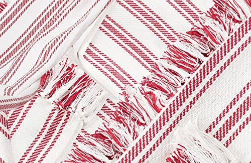 C&F Home Red and White Ticking Stripe Cotton Woven 50x60 Throw Blanket, Farmhouse Christmas 4th of July Independence Day Memorial Day Patriotic American Americana USA 50x60 inches Crimson