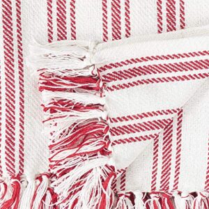 C&F Home Red and White Ticking Stripe Cotton Woven 50x60 Throw Blanket, Farmhouse Christmas 4th of July Independence Day Memorial Day Patriotic American Americana USA 50x60 inches Crimson