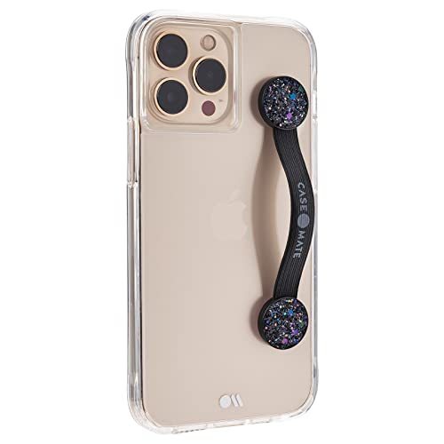 Case-Mate Elastic Strap Phone Grip - Finger & Hand Phone Holder, Mobile & Tablet Phone Strap For iPhone 14 Pro Max/ 13 Pro Max/ 12 Pro Max/ 11/ S23 Ultra/ Pixel 7, 3M Supreme Adhesive - Black Glitter