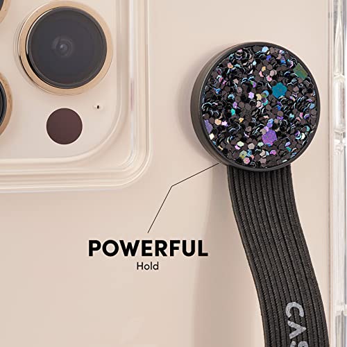 Case-Mate Elastic Strap Phone Grip - Finger & Hand Phone Holder, Mobile & Tablet Phone Strap For iPhone 14 Pro Max/ 13 Pro Max/ 12 Pro Max/ 11/ S23 Ultra/ Pixel 7, 3M Supreme Adhesive - Black Glitter