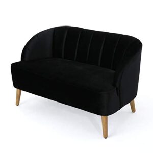 christopher knight home amaia modern velvet sofa, black / walnut