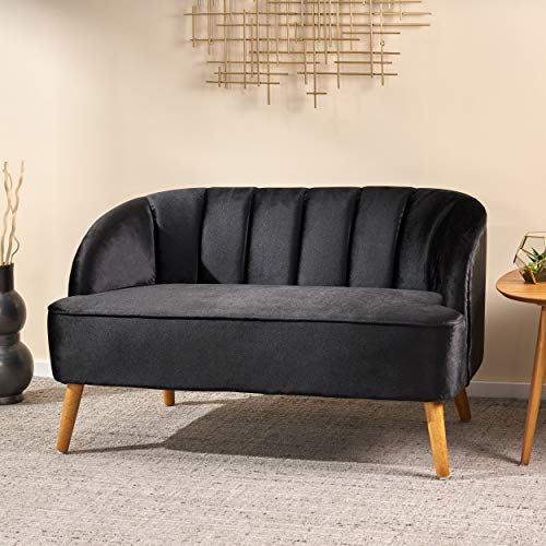 Christopher Knight Home Amaia Modern Velvet Sofa, Black / Walnut