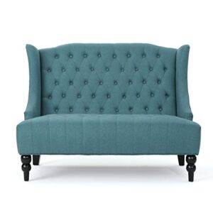 christopher knight home leora traditional tufted velvet wingback loveseat, dark teal / dark brown