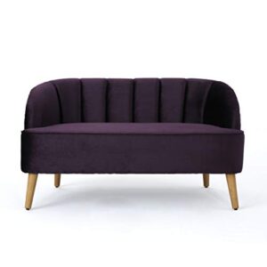 christopher knight home amaia modern velvet sofa, blackberry / walnut