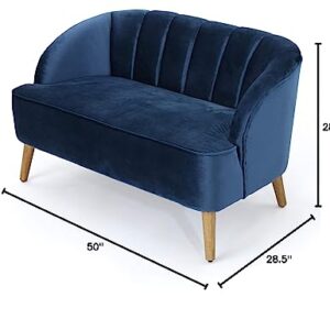 Christopher Knight Home Amaia Modern Velvet Sofa, Cobalt / Walnut