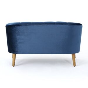 Christopher Knight Home Amaia Modern Velvet Sofa, Cobalt / Walnut