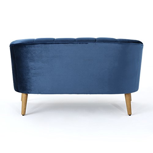 Christopher Knight Home Amaia Modern Velvet Sofa, Cobalt / Walnut