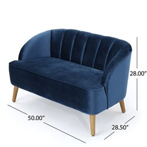 Christopher Knight Home Amaia Modern Velvet Sofa, Cobalt / Walnut