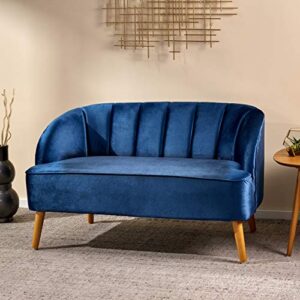 Christopher Knight Home Amaia Modern Velvet Sofa, Cobalt / Walnut