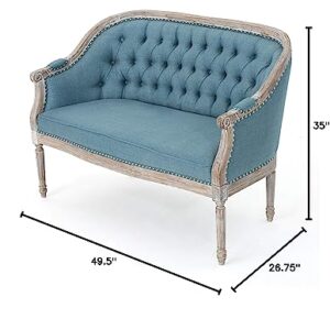 Christopher Knight Home Faye Classical Fabric Tufted Loveseat, Blue / Antique