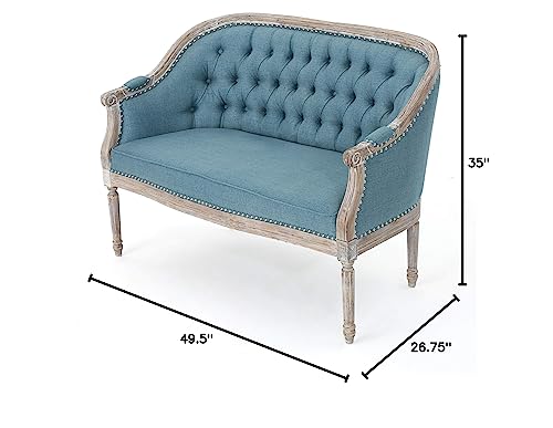 Christopher Knight Home Faye Classical Fabric Tufted Loveseat, Blue / Antique