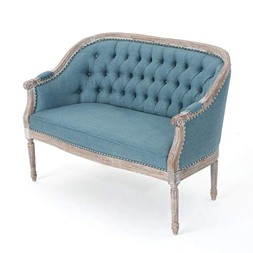 Christopher Knight Home Faye Classical Fabric Tufted Loveseat, Blue / Antique