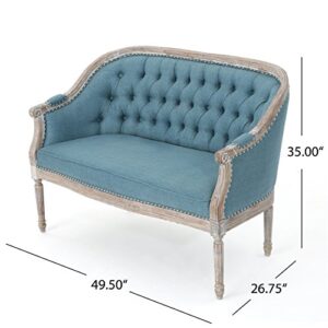 Christopher Knight Home Faye Classical Fabric Tufted Loveseat, Blue / Antique