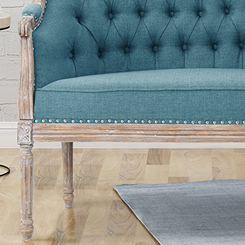 Christopher Knight Home Faye Classical Fabric Tufted Loveseat, Blue / Antique