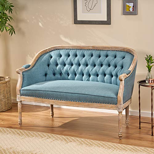 Christopher Knight Home Faye Classical Fabric Tufted Loveseat, Blue / Antique