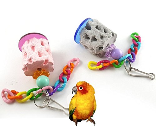 Hypeety Bird Chew Toy Calcium Teeth Grinding Chew Treats Toy for Hamster Bird Parrot African Grey Parakeets Cockatiels Conures Amazons Small Animal Cage Hanging 1pc Color Random