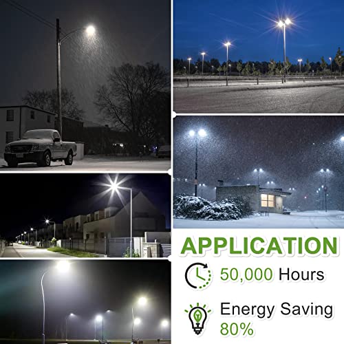 300W White LED Parking Lot Lights, LED Shoebox Pole Light, 40500Lm, 100-277Volt, Adjustable Direct Arms Mount, 1-10V Dimmable 700-1000W MH/HPS Replacement Lighting Fixture 100-277V