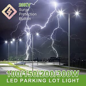 300W White LED Parking Lot Lights, LED Shoebox Pole Light, 40500Lm, 100-277Volt, Adjustable Direct Arms Mount, 1-10V Dimmable 700-1000W MH/HPS Replacement Lighting Fixture 100-277V